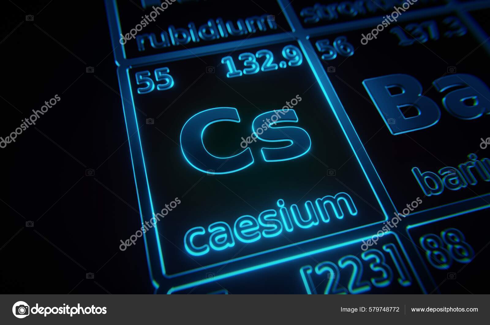 Focus Chemical Element Caesium Illuminated Periodic Table Elements ...