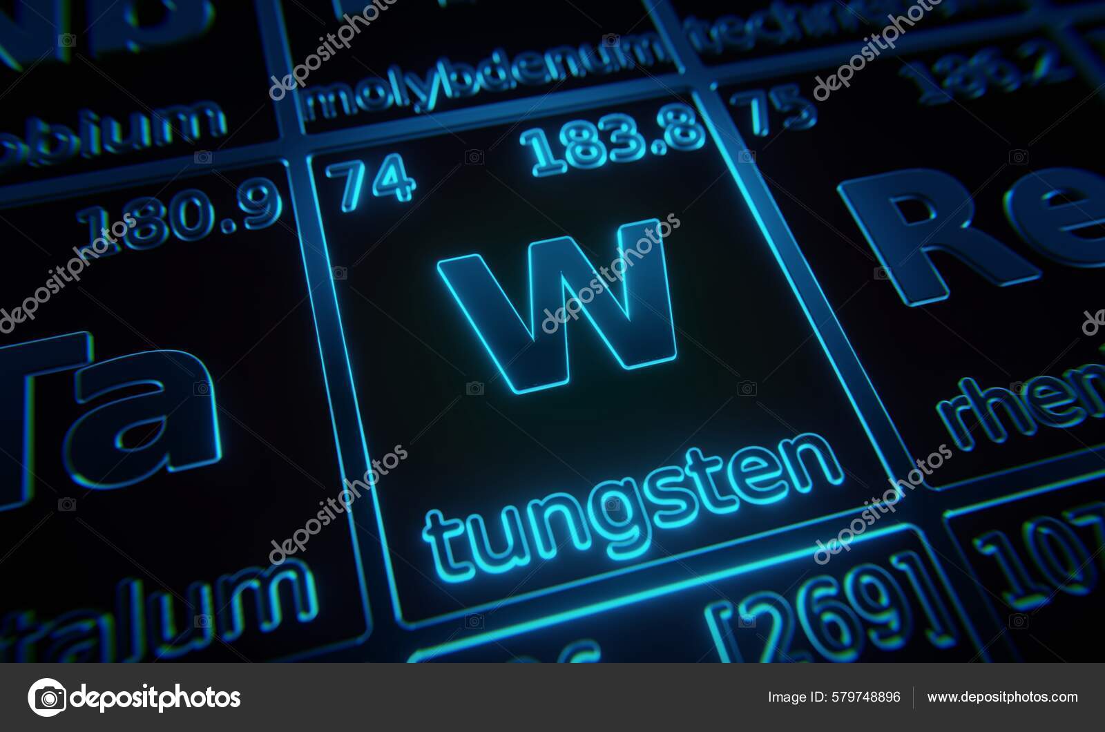 Focus Chemical Element Tungsten Illuminated Periodic Table Elements ...