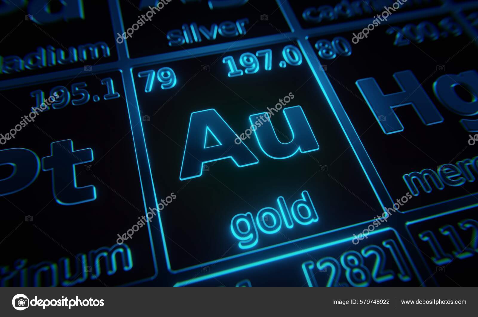Focus Chemical Element Gold Illuminated Periodic Table Elements ...