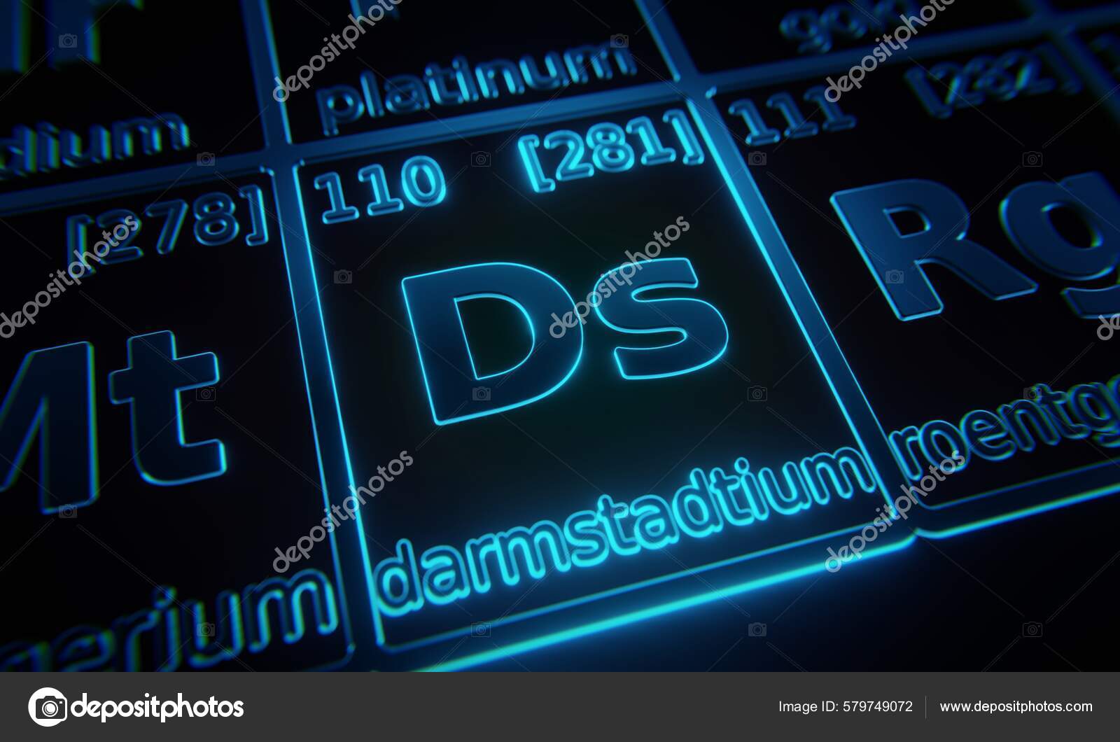 Focus Chemical Element Darmstadtium Illuminated Periodic Table Elements ...