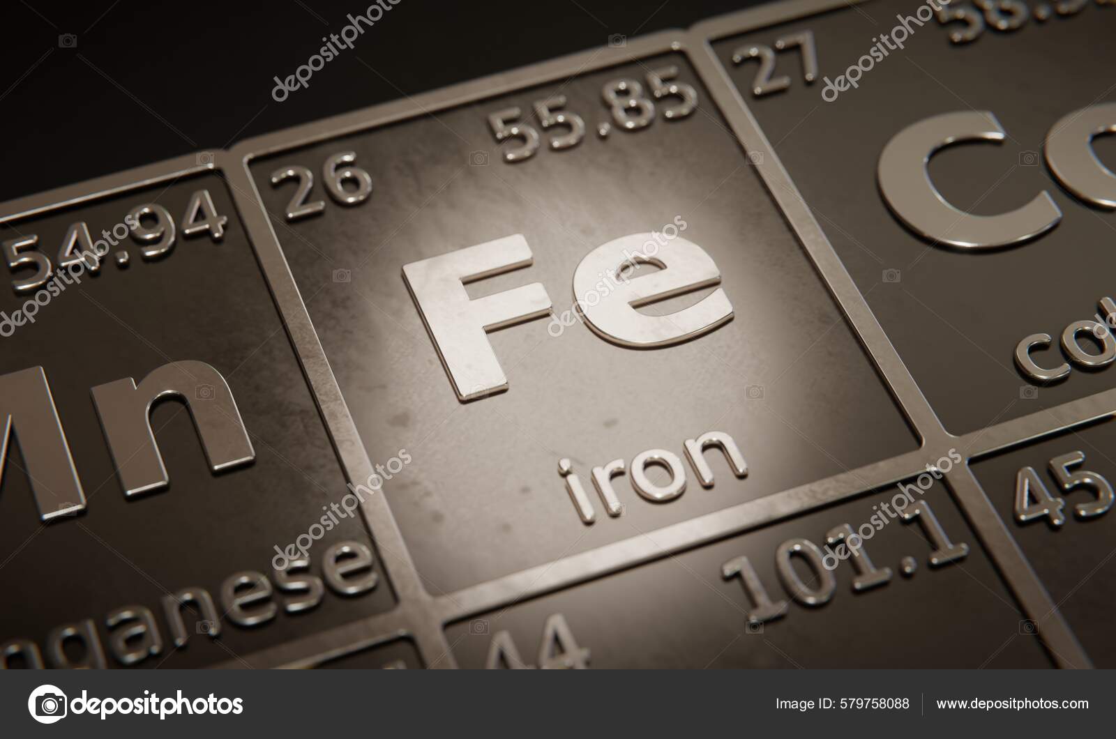 Highlight Chemical Element Iron Periodic Table Elements Rendering ...