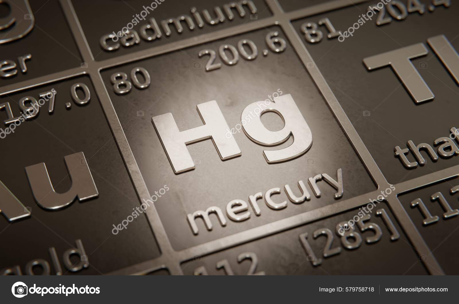 Resalte Elemento Químico Mercurio Tabla Periódica Elementos Renderizado ...