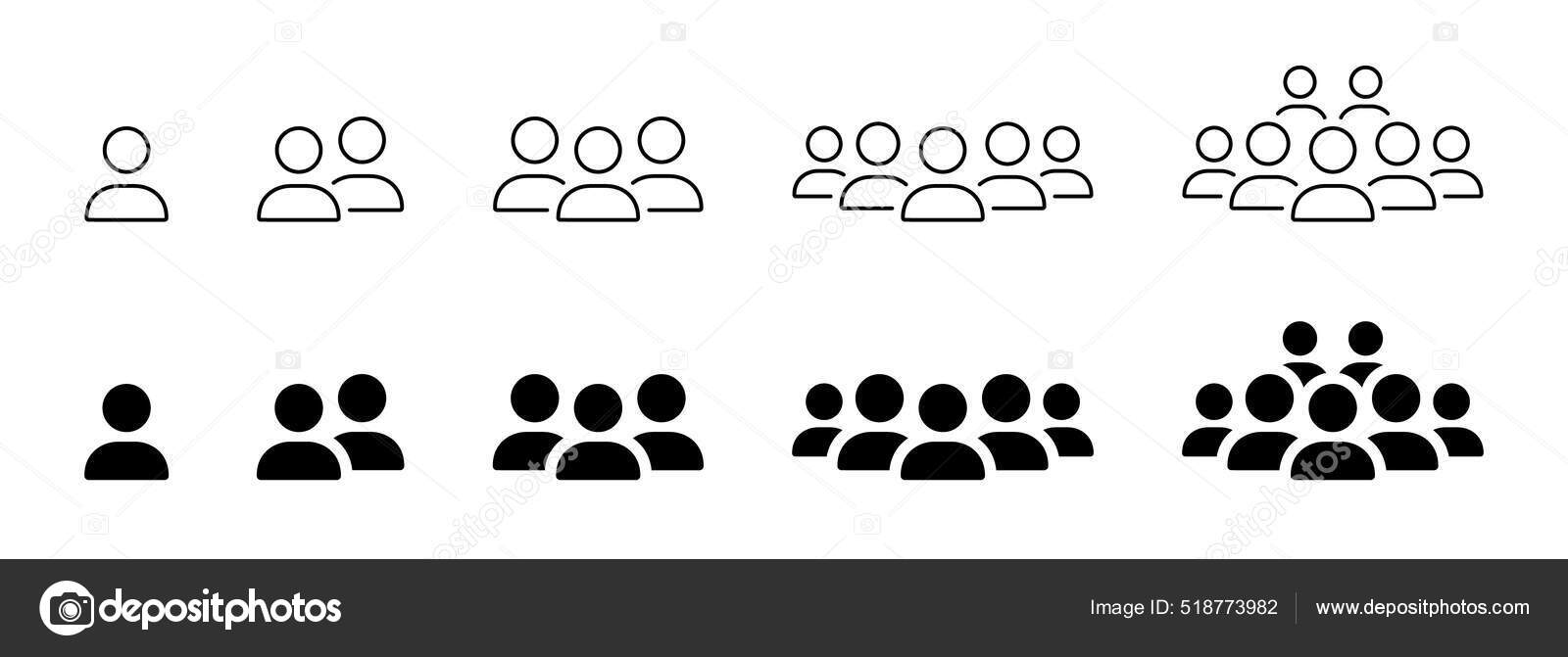 Crowd of People Line and Silhouette Icons. Human Social Group Outline ...