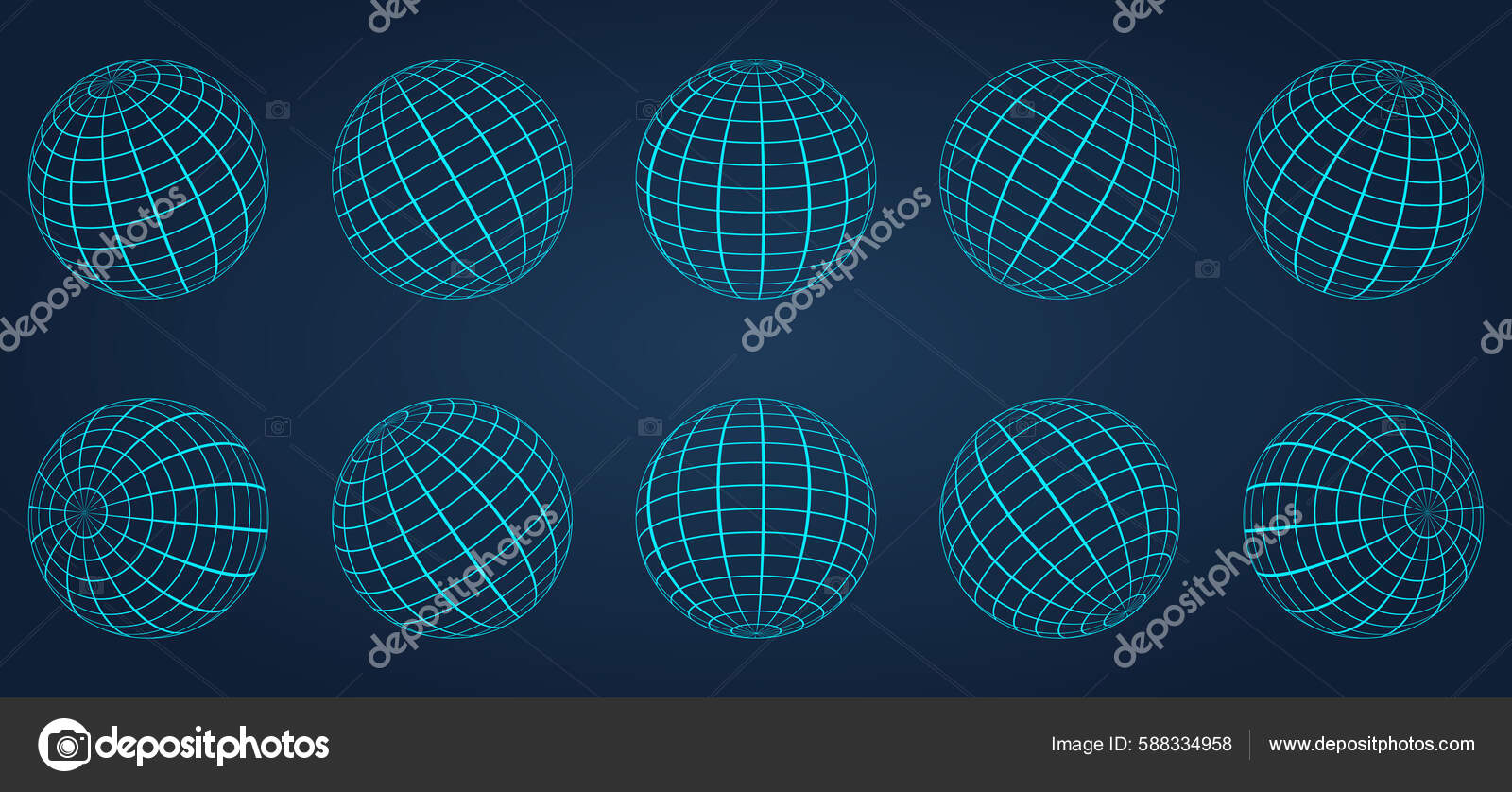 Blue Globe Grid Sphere Set Dark Background Geometric Grid Mesh Stock ...