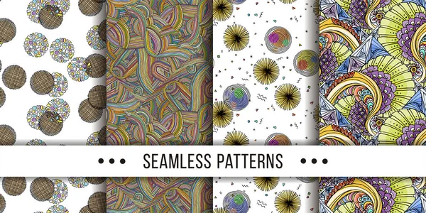 Set Samless Ornate Doodle Hand Drawn Abstract Patterns Vector ...