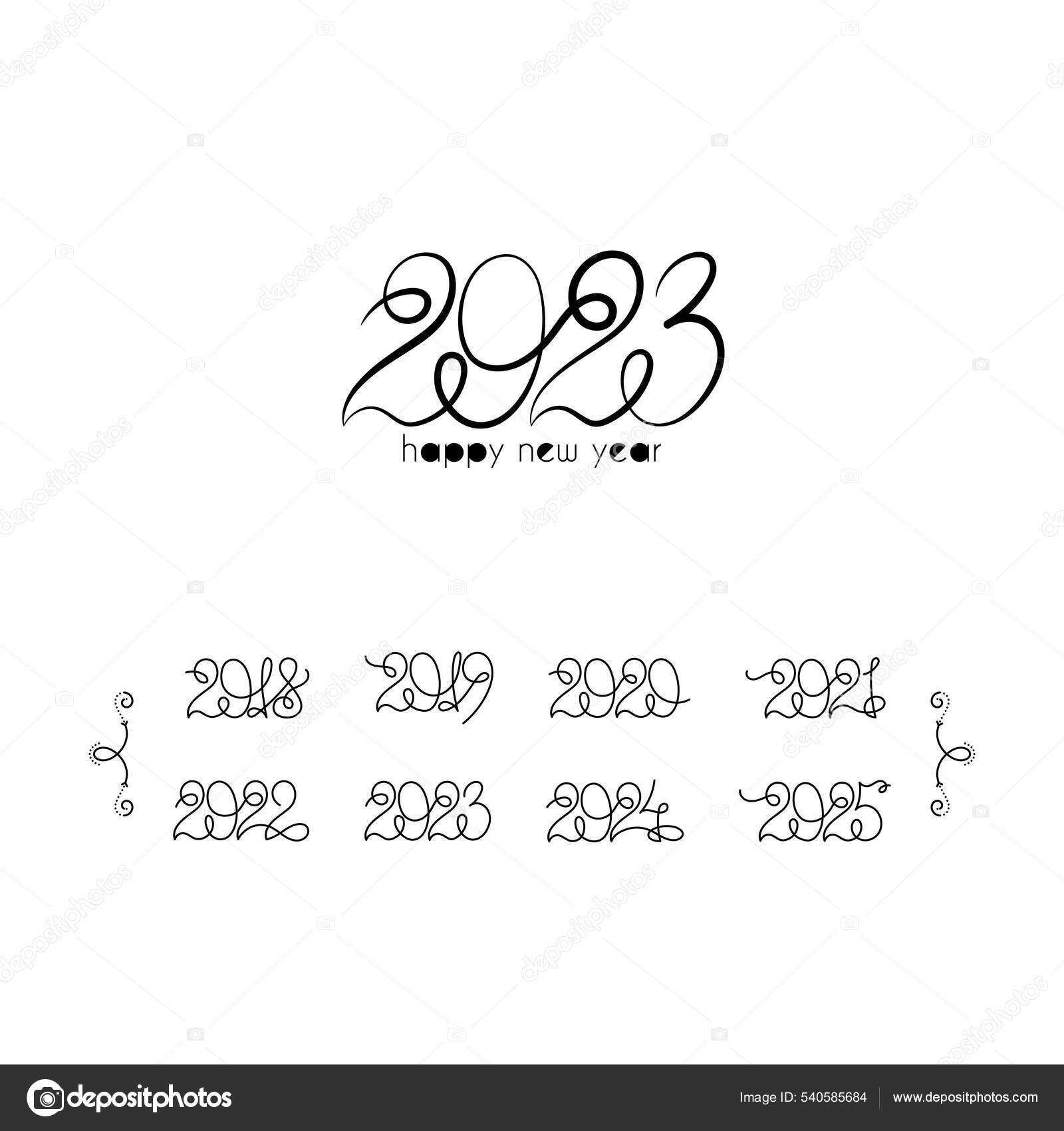 2023 Calendar Collection Year Number Ink Modern Brush Calligraphy ...