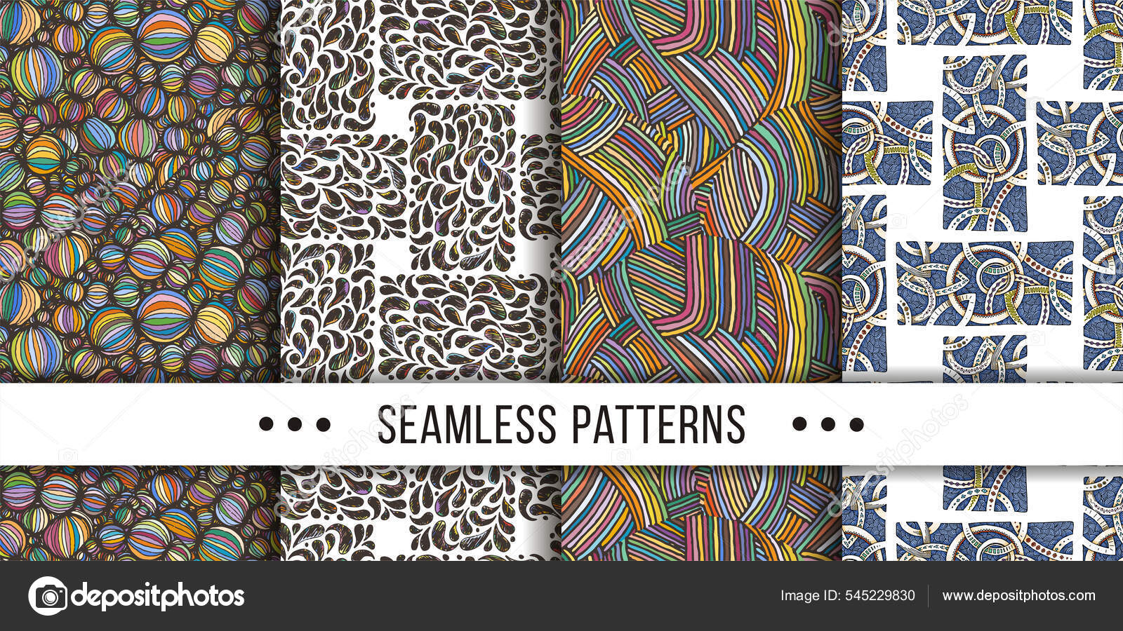Set Samless Ornate Doodle Hand Drawn Abstract Patterns Vector ...