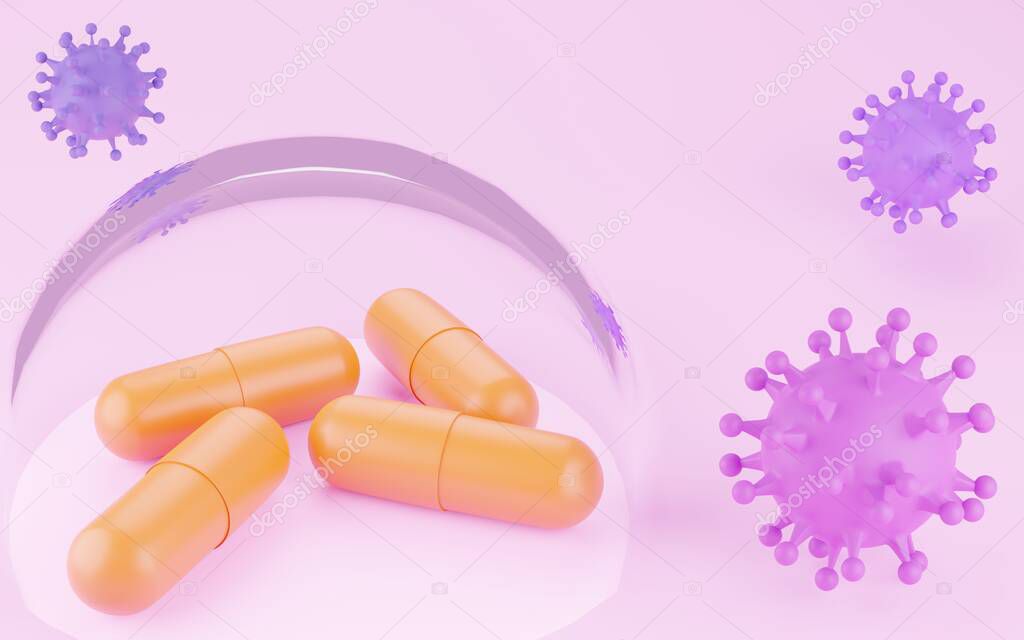3DCG Cápsula medicamentosa y barrera, imagen de la medicina antiviral ...