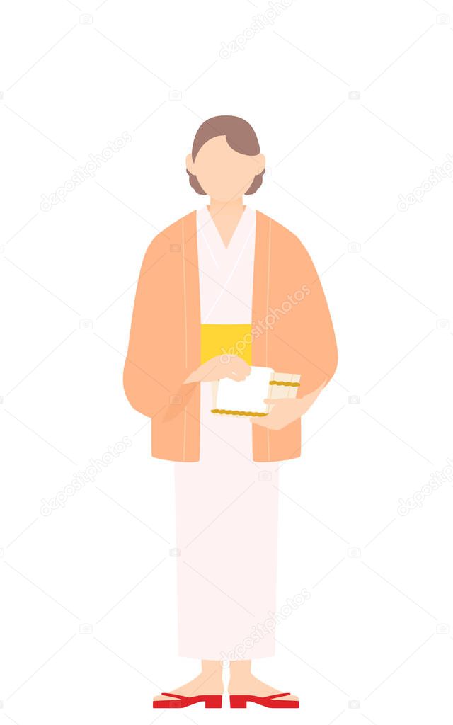 Woman in yukata, Wearing a haori and holding a bath tub, image of a hot ...