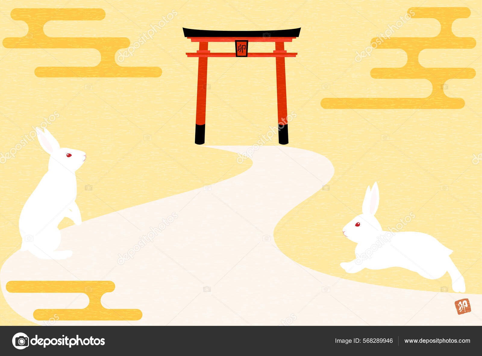 Nengajo Year Rabbit 2023 Japanese Pattern Background Rabbit Torii Gate ...