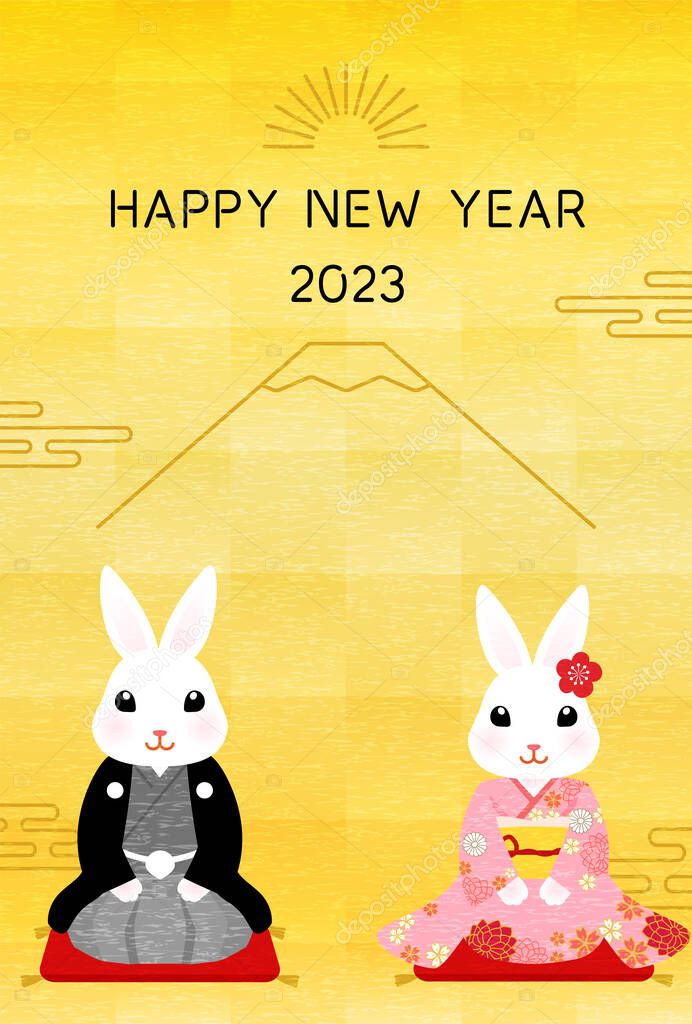 Japanese-style New Year's card for the year of the Rabbit 2023, Kimono ...