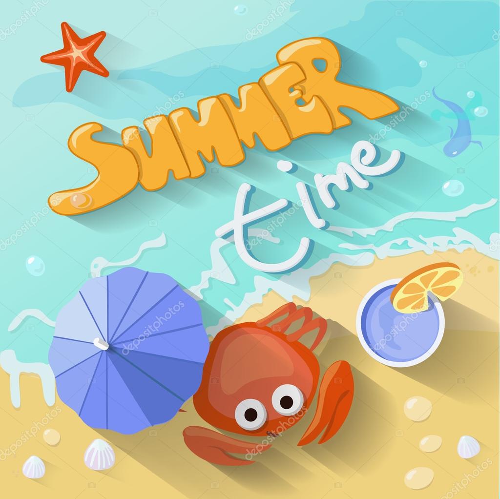 Summer time poster. Vector illustration with Sea, sun, — Stock Vector ...