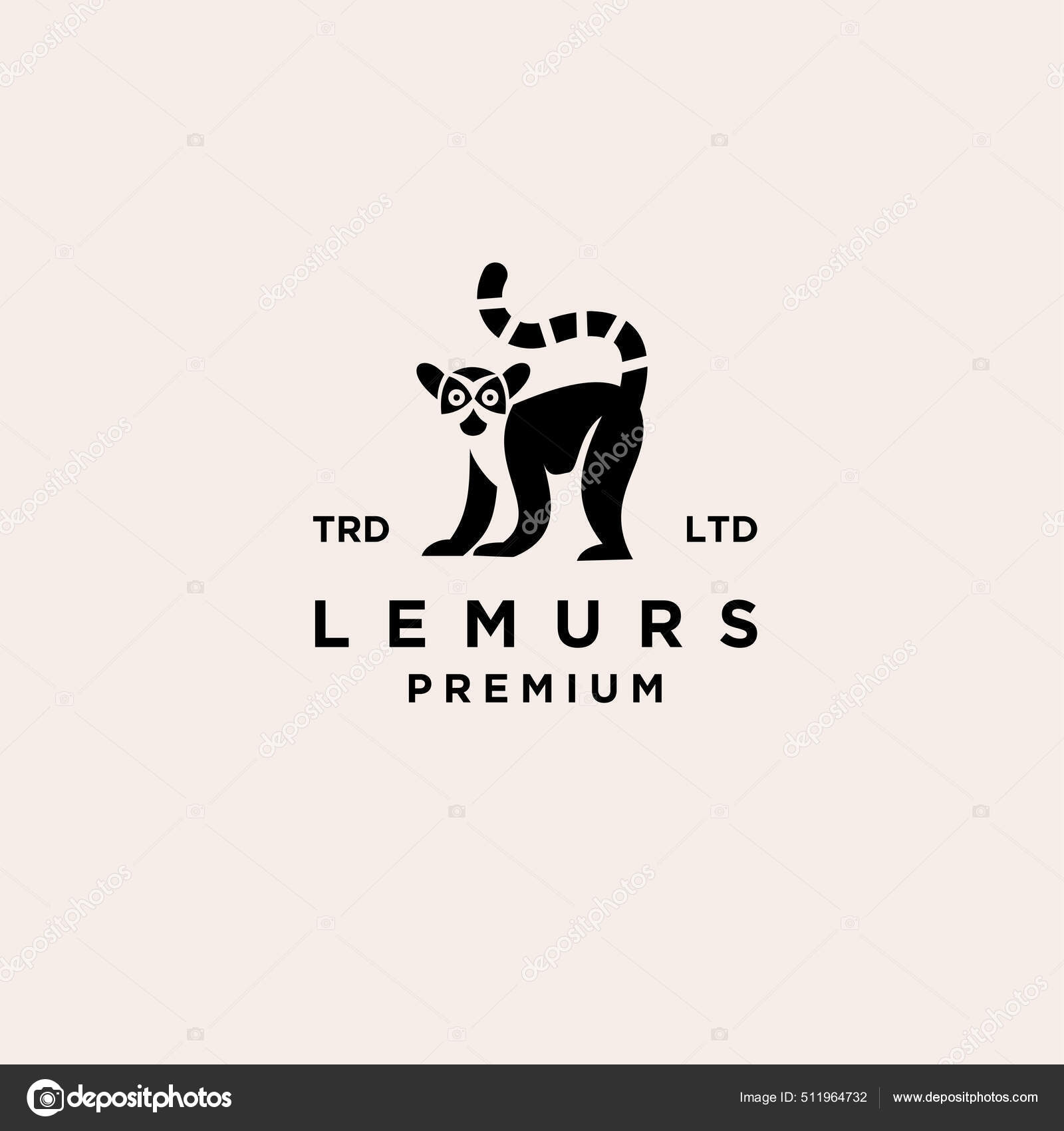 Premium Black Lemurs Ring Tail Vector Logo Design Isolated White Stock ...