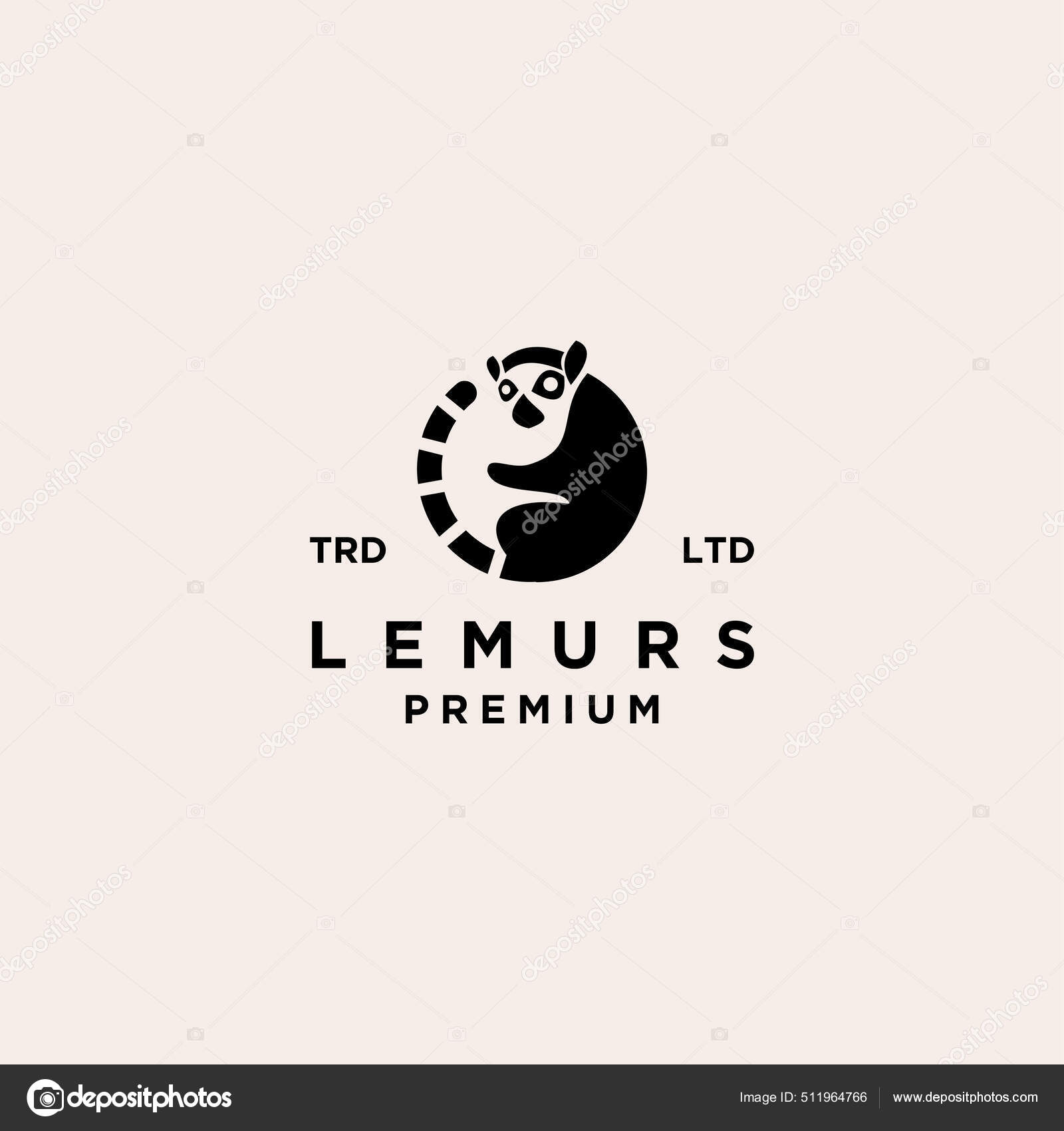 Premium Black Lemurs Ring Tail Vector Logo Design Isolated White Stock ...