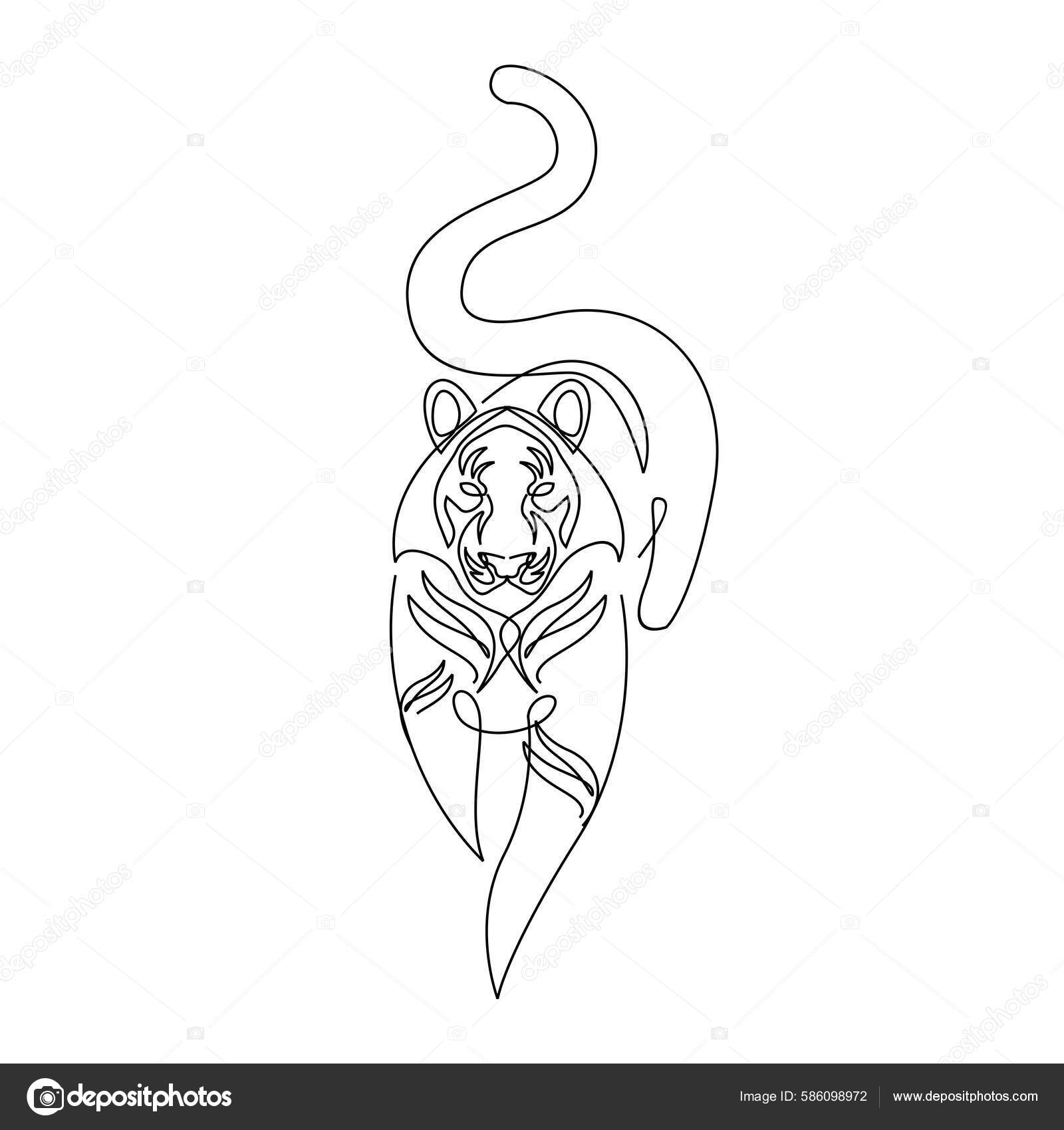 Tiger One Line Drawing Style Abstract Tiger Wild Animal Contour Stock ...