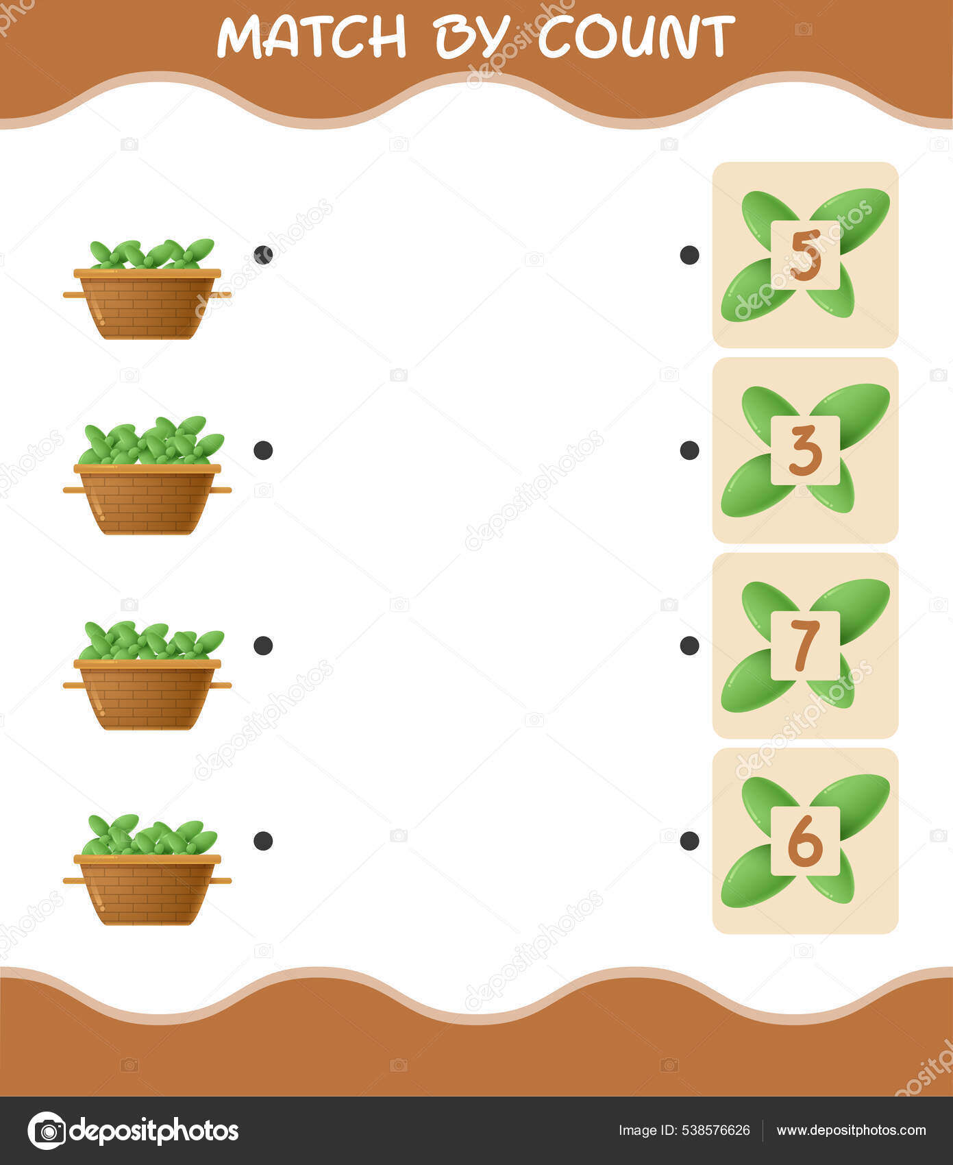 Match Count Cartoon Mint Leaf Match Count Game Educational Game Stock ...