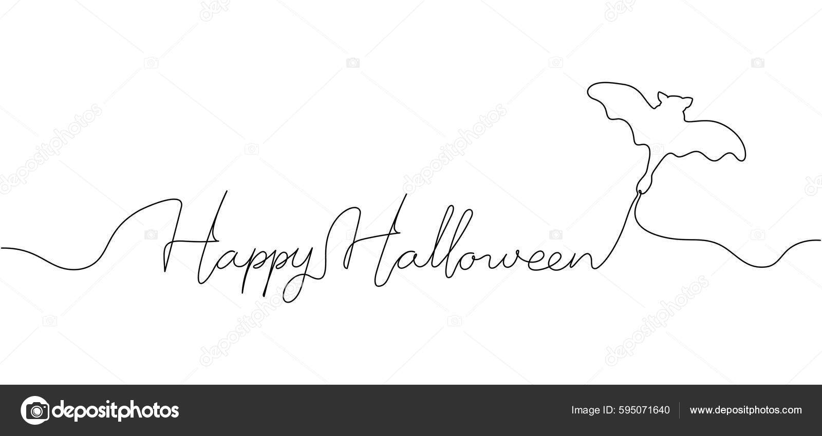 Happy Halloween Continuous One Line Drawing Background Vector ...