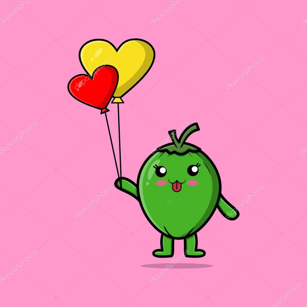 Lindo coco de dibujos animados flotando con el amor ilustración vector ...