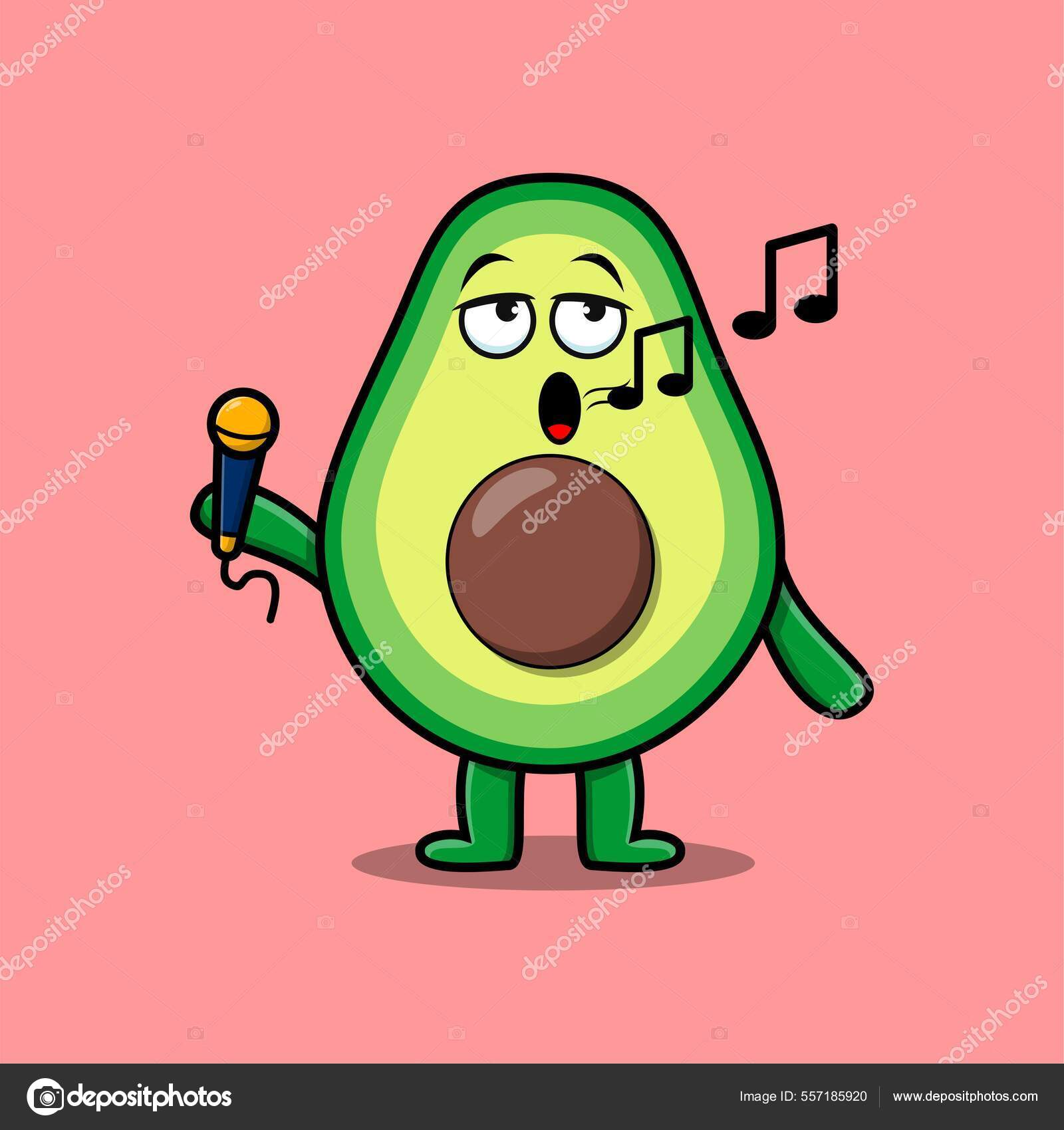 Cute Cartoon Avocado Singer Character Holding Mic Modern Style Design ...
