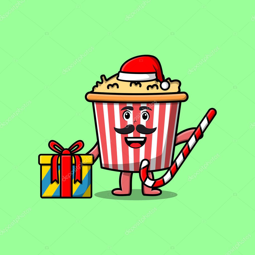 lindo personaje de la cl usula de palomitas de ma z Santa est trayendo bast n de caramelo y ...