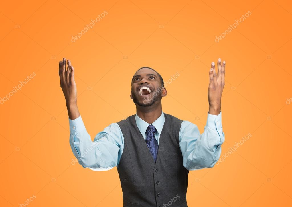 Excited happy man celebrates success, good outcome Stock Photo by ...