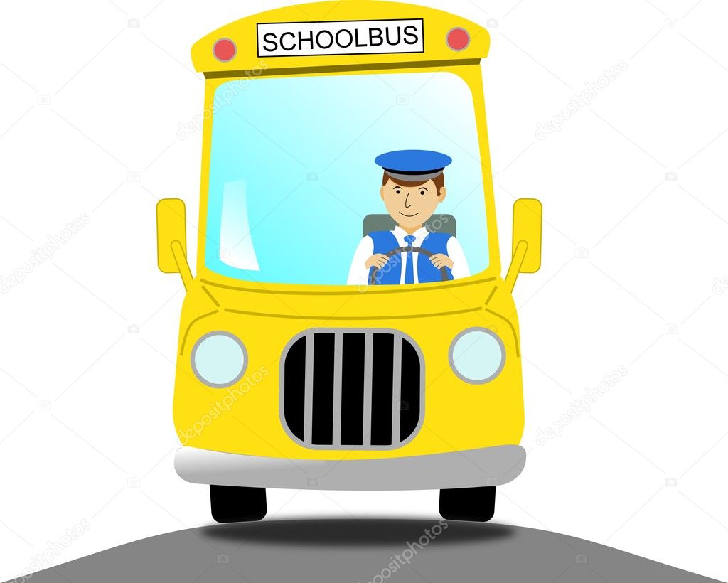 Conductor De Autobús Escolar Conduciendo En Un Autobús Escolar Amarillo