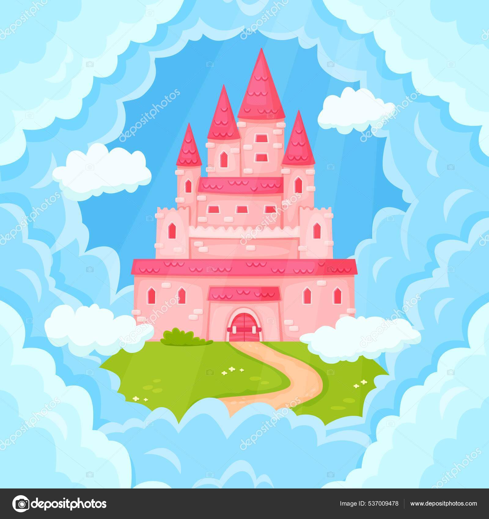 Dibujos animados princesa cuento de hadas torres de castillo rosa en ...