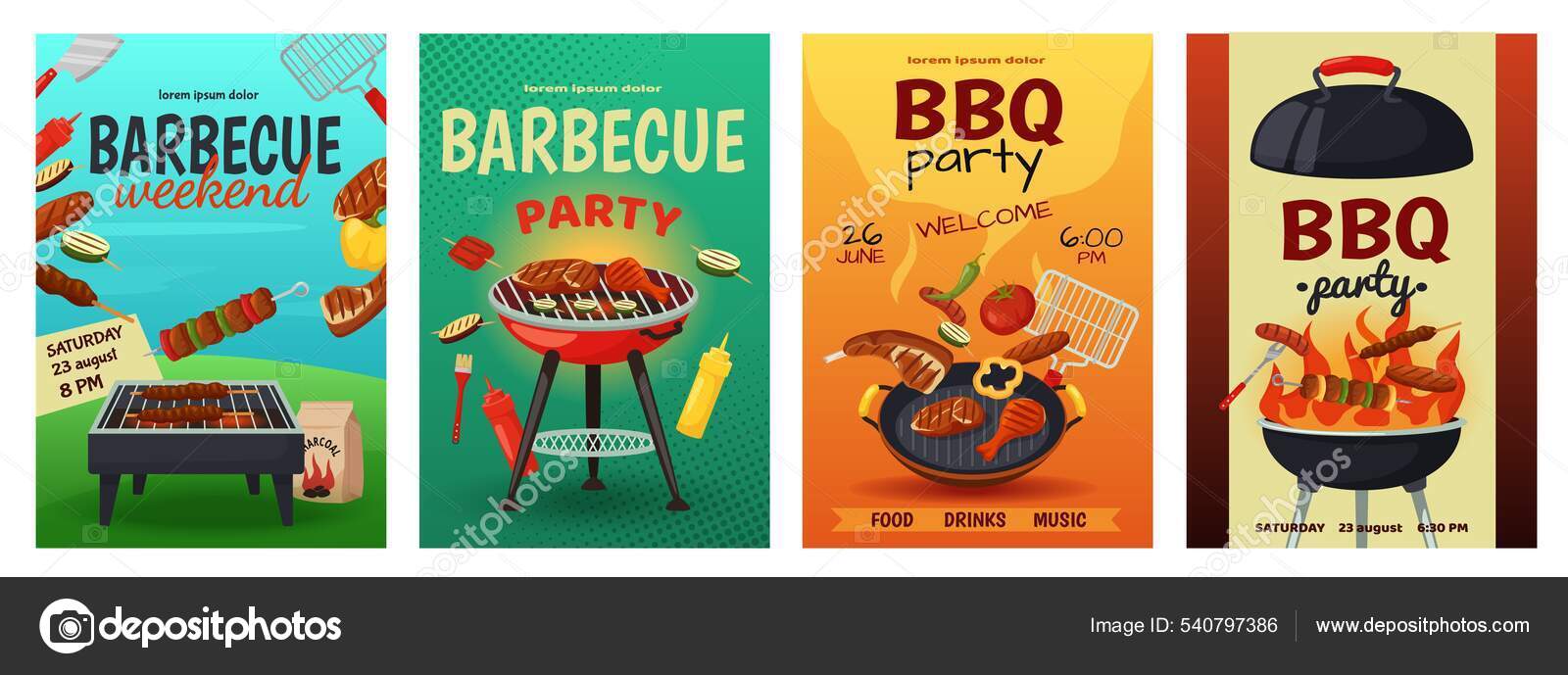 Barbecue posters, bbq grill party flyer template. Outdoor picnic invite ...
