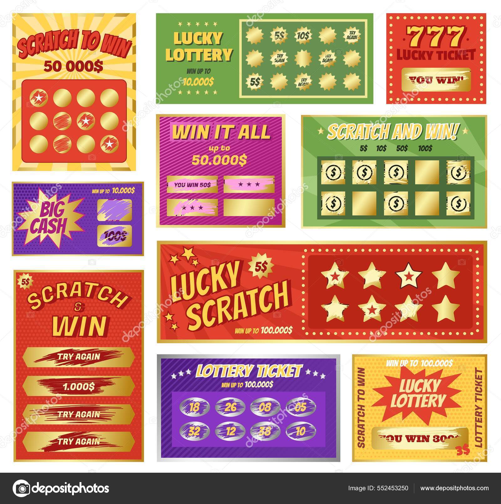 Scratch cards, instant lottery card, lucky jackpot winner tickets ...