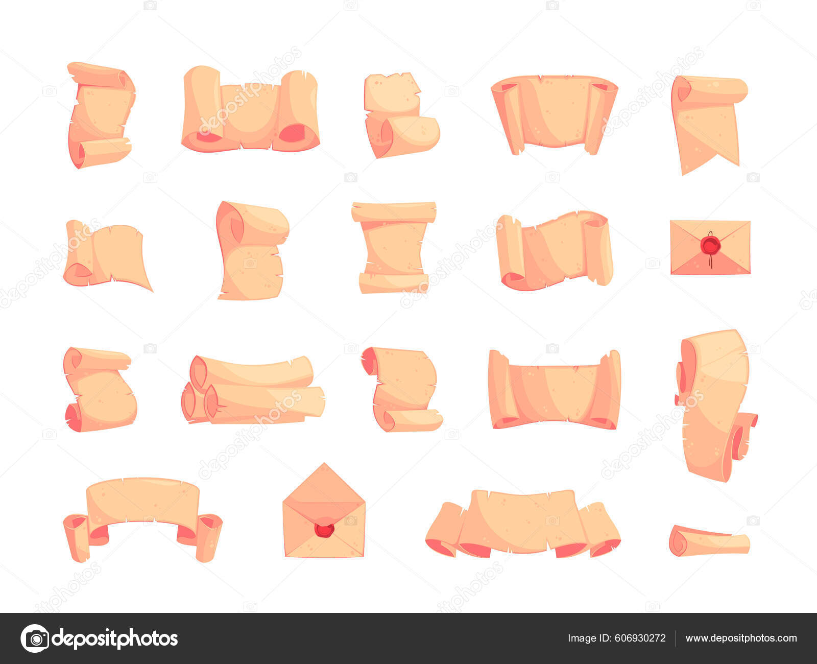 Ancient Papyrus Cartoon Empty Old Parchment Scrolls Vintage Book Letter ...