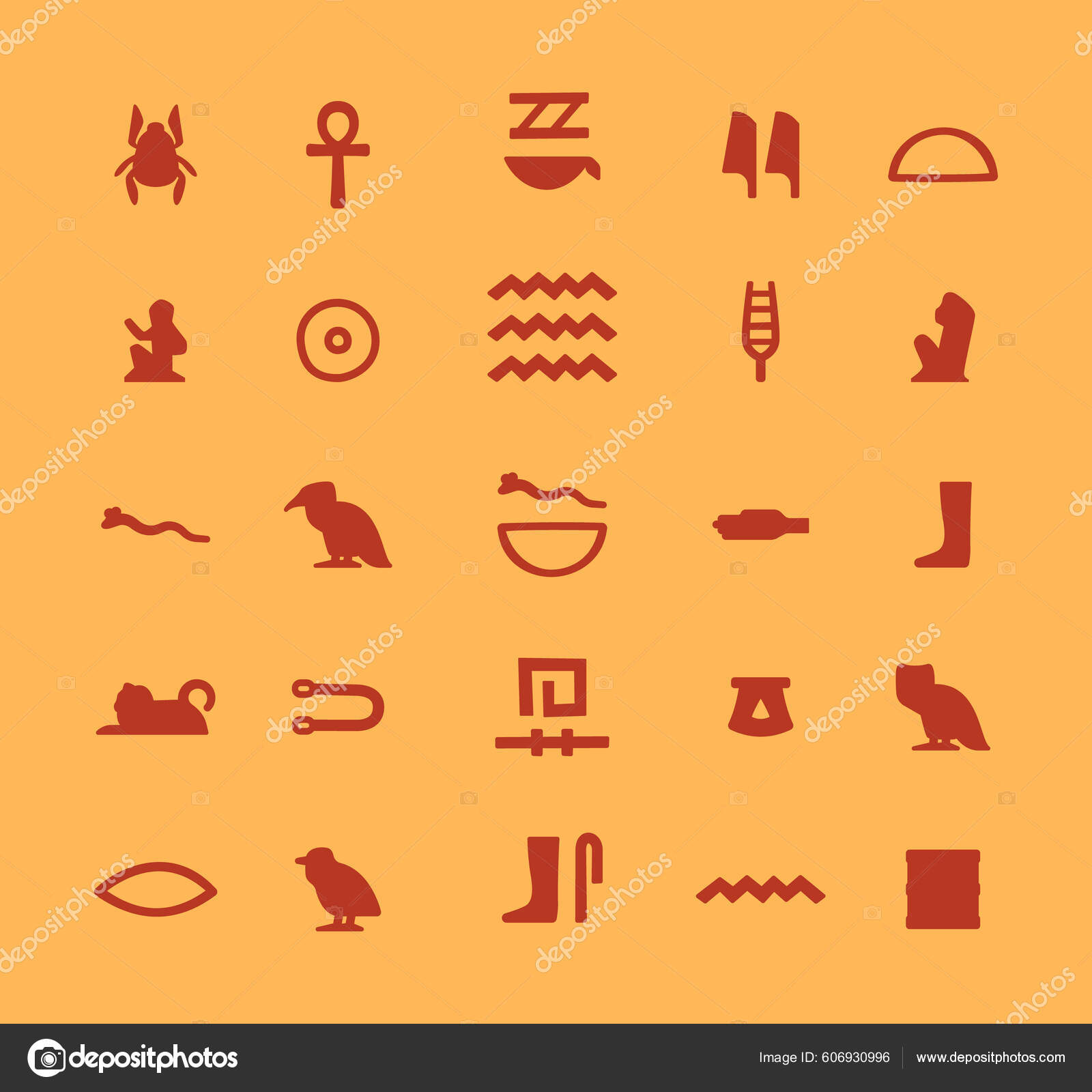 Egyptiska Hieroglyfer Forntida Egypten Bokstäver Symboler Gamla Sten ...