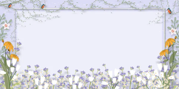 Spring Background Cute Flower Border Wooden Wall Background Vector ...