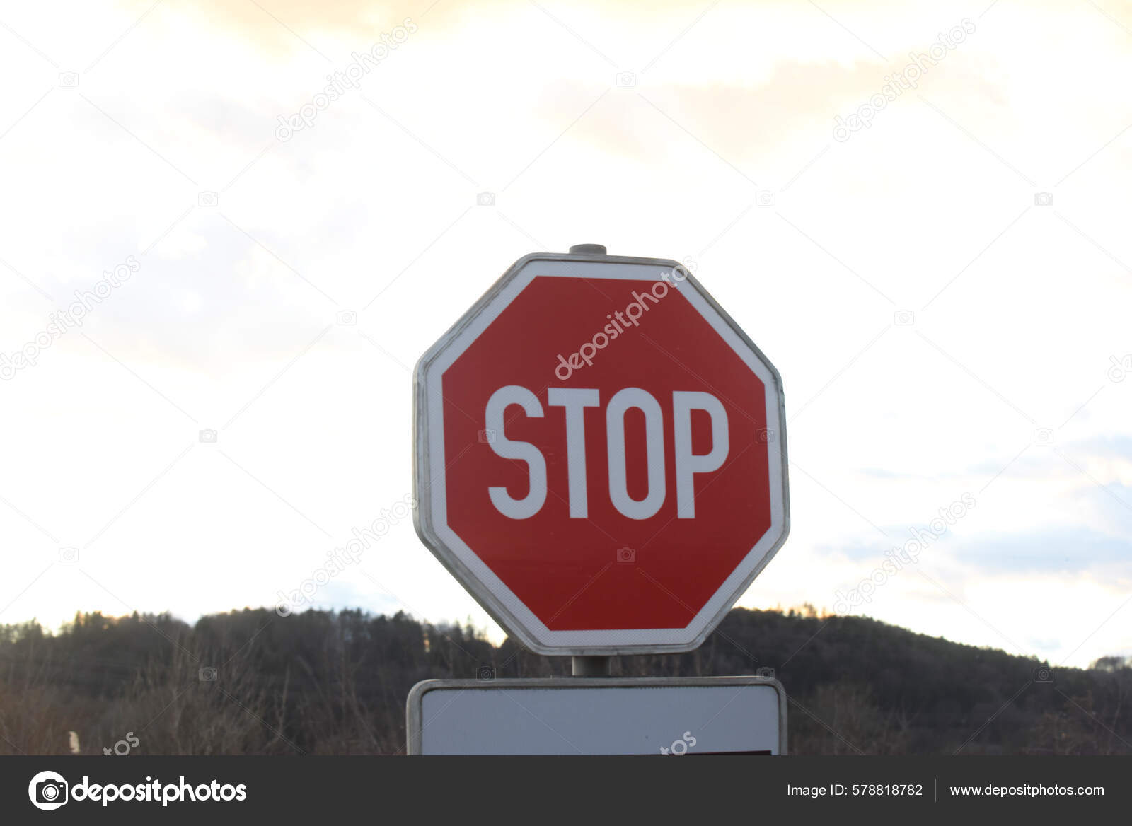 Red Stop Sign Traffic Signaling Driver Completely Stop — Stock Photo ...