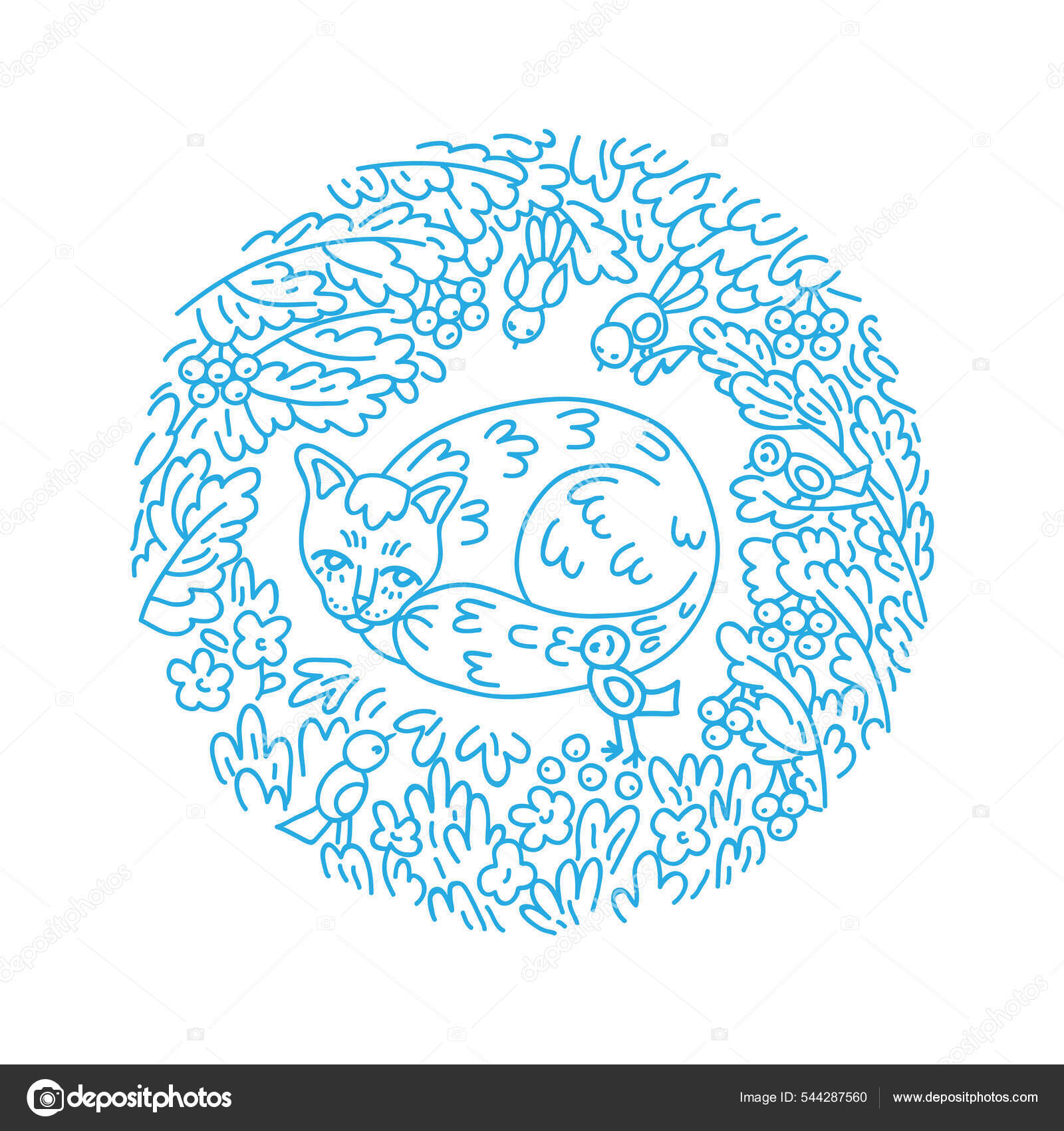 Cat Birds Vector Illustration Stock Vector by ©meduzzza 544287560