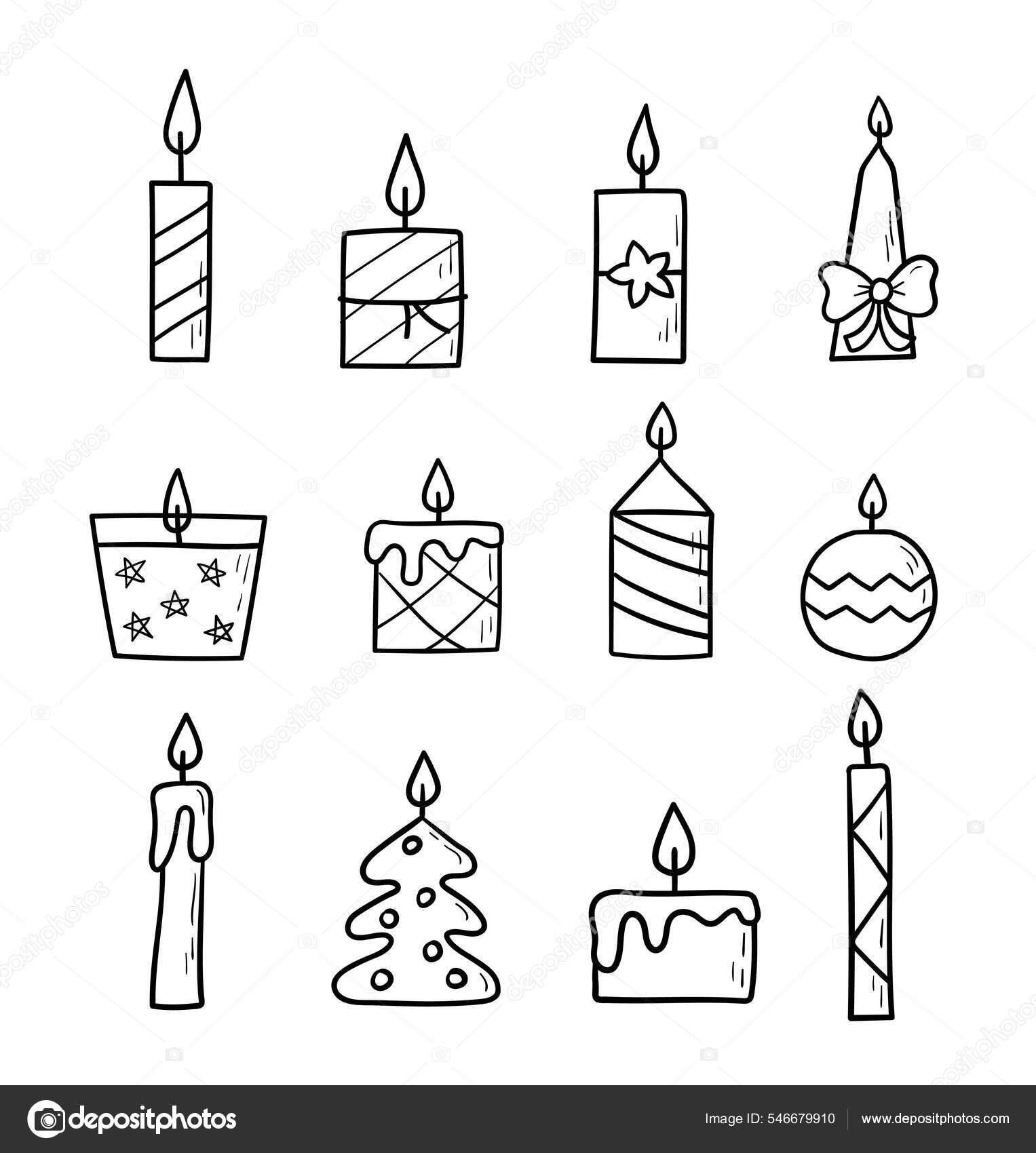 Candle Hand Drawn Set Doodle Sketch Vector Linear Burning Candles Stock ...