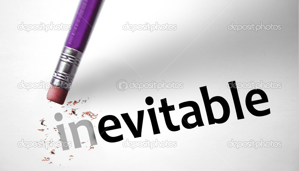 Eraser changing the word Inevitable for Evitable — Stock Photo ...