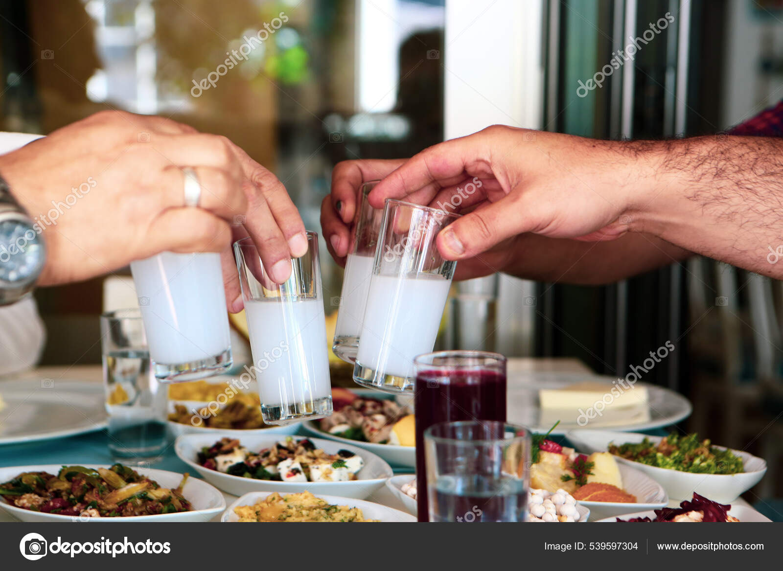 Turkish Greek Traditional Dinning Table Special Alcohol Drink Raki Ouzo ...