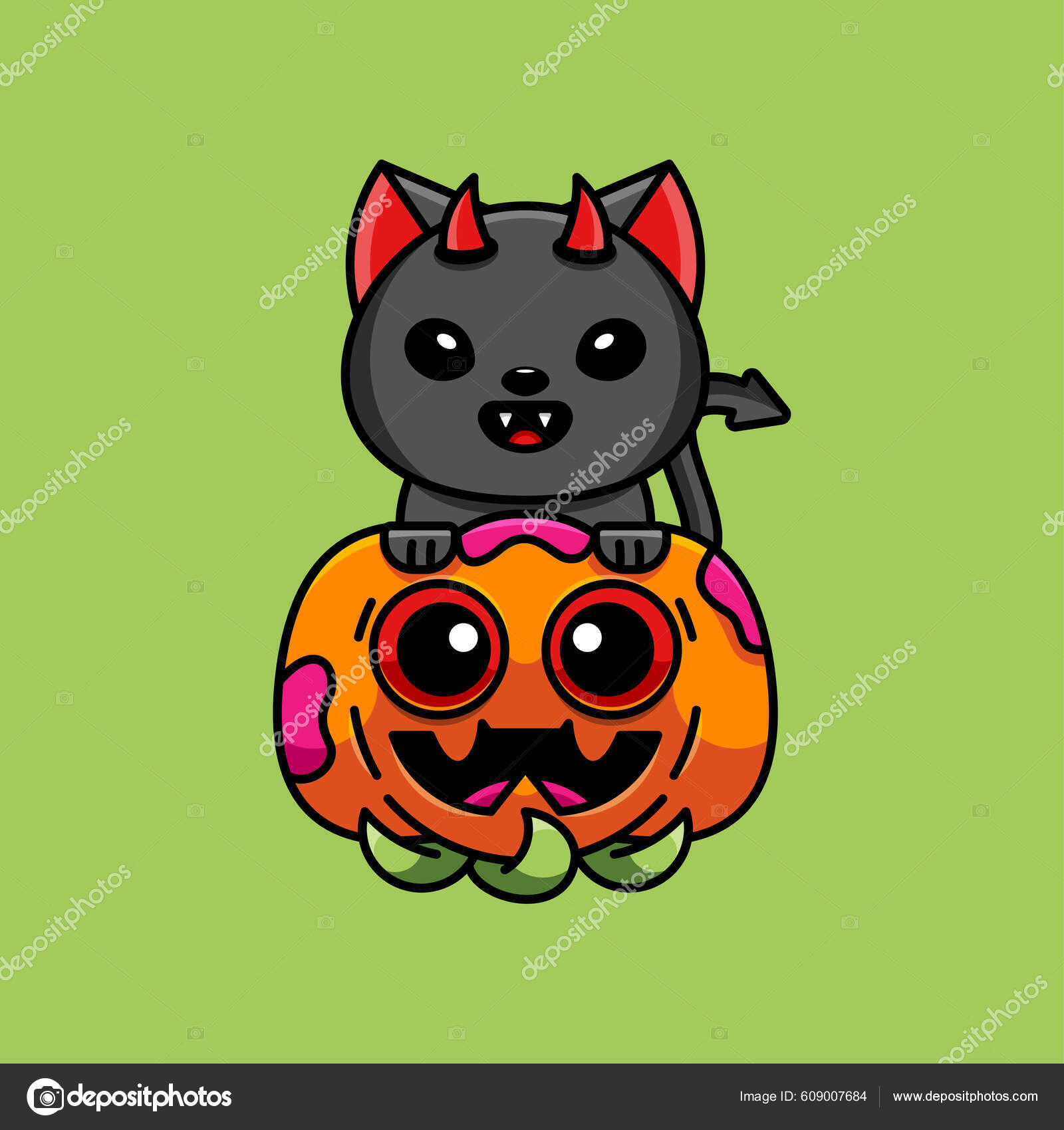 Cute Devil Cat Pump Celebrates Halloween Suitable Mascot Logo Sticker ...