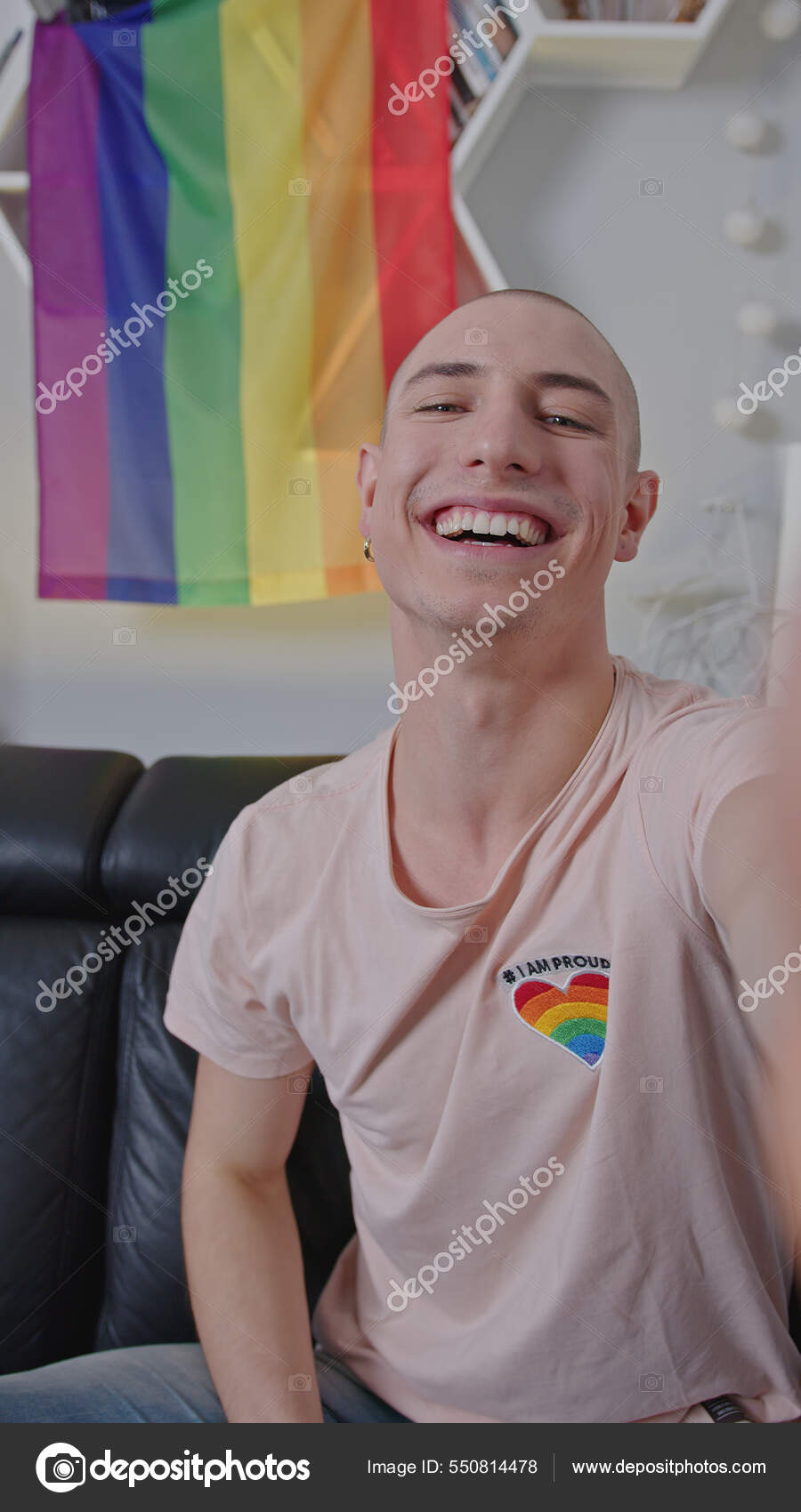 Vertical Indoor Selfie of a queer non-binary caucasian person sitting ...
