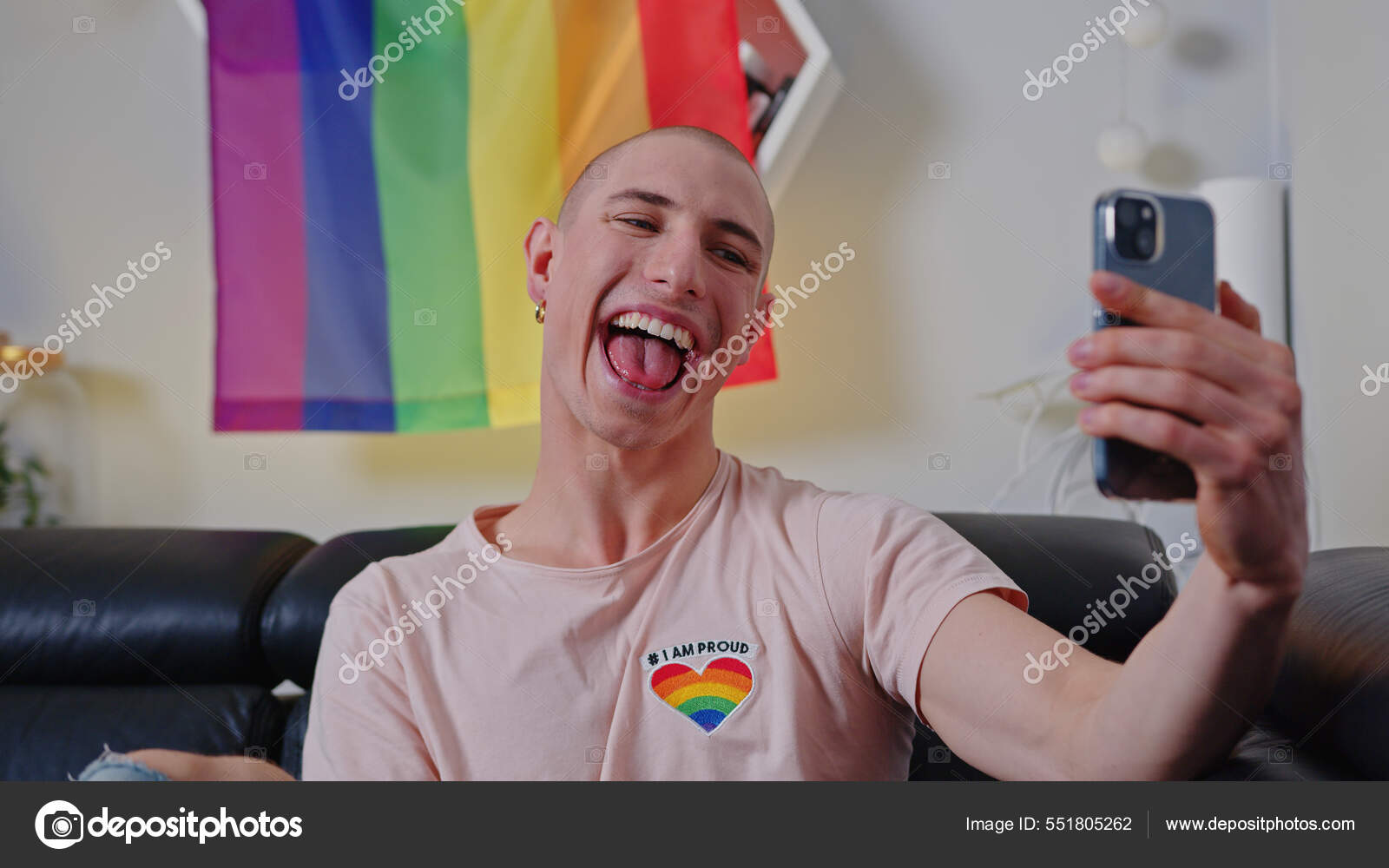 Funny non-binary European influencer person takes a selfie in front of ...