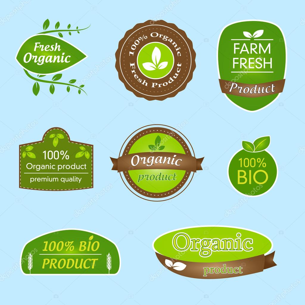 Bundle of labels for bio, organic, all natural food and eco-friendly ...
