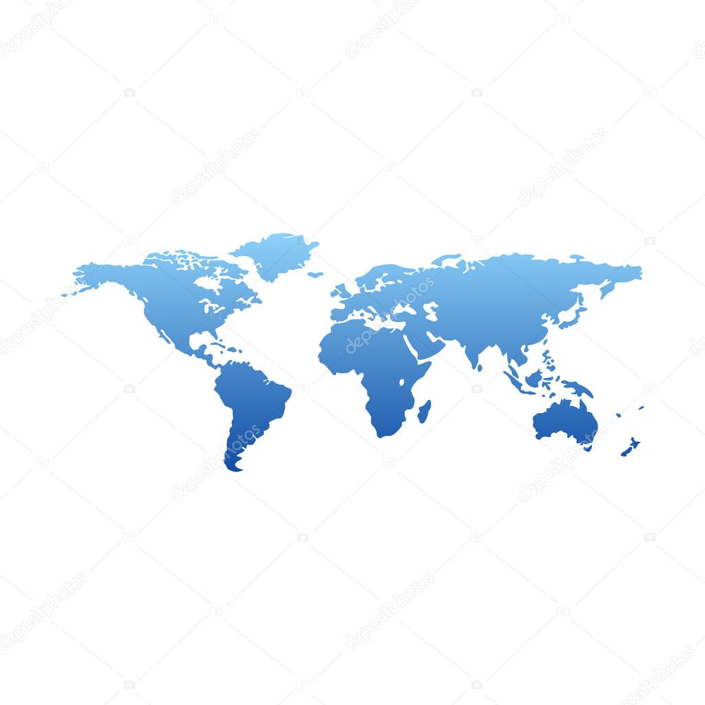 Map of the world - blue gradient silhouette over white background ...