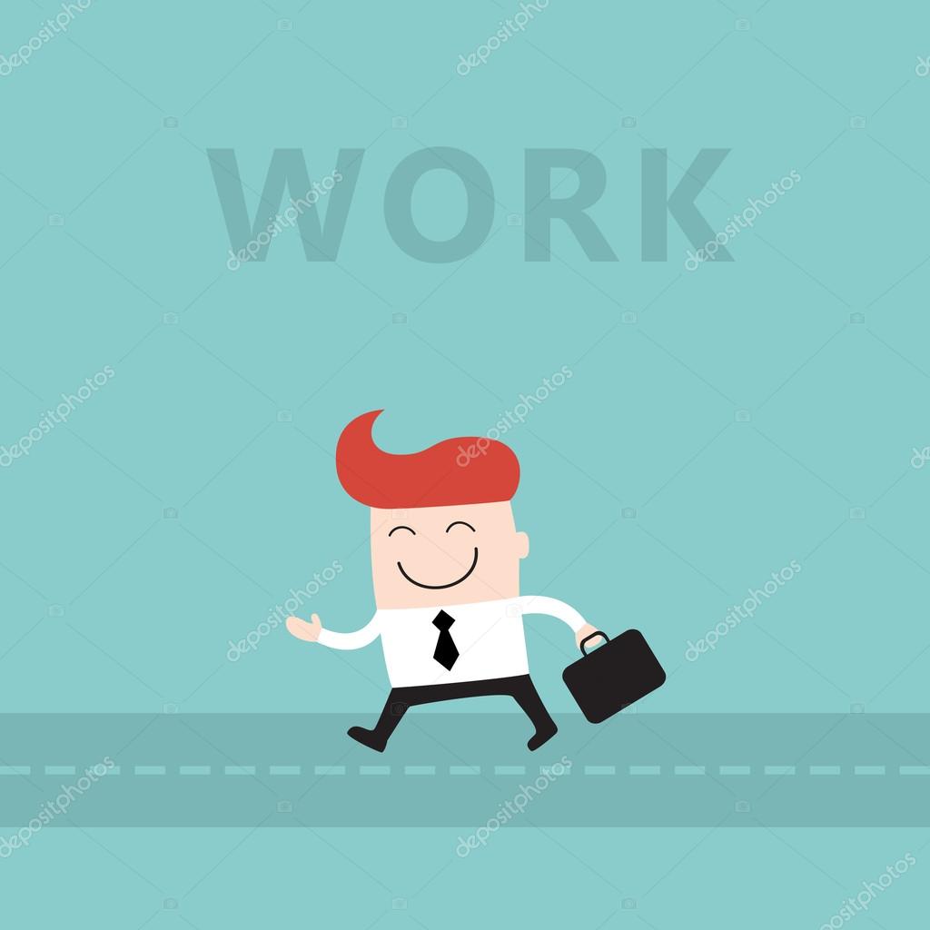 Feliz hombre de negocios ir a trabajar encantador personaje de dibujos ...