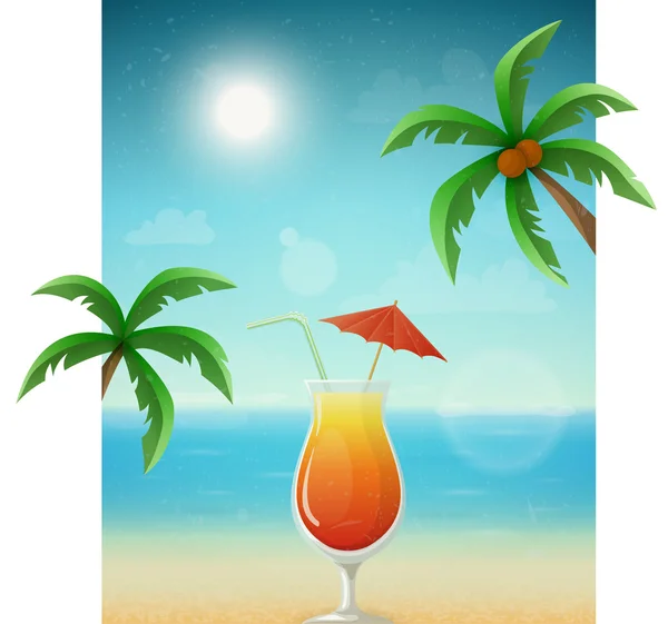 Summer Holidays Vector Illustration Set With Cocktails Palms Sun Sky