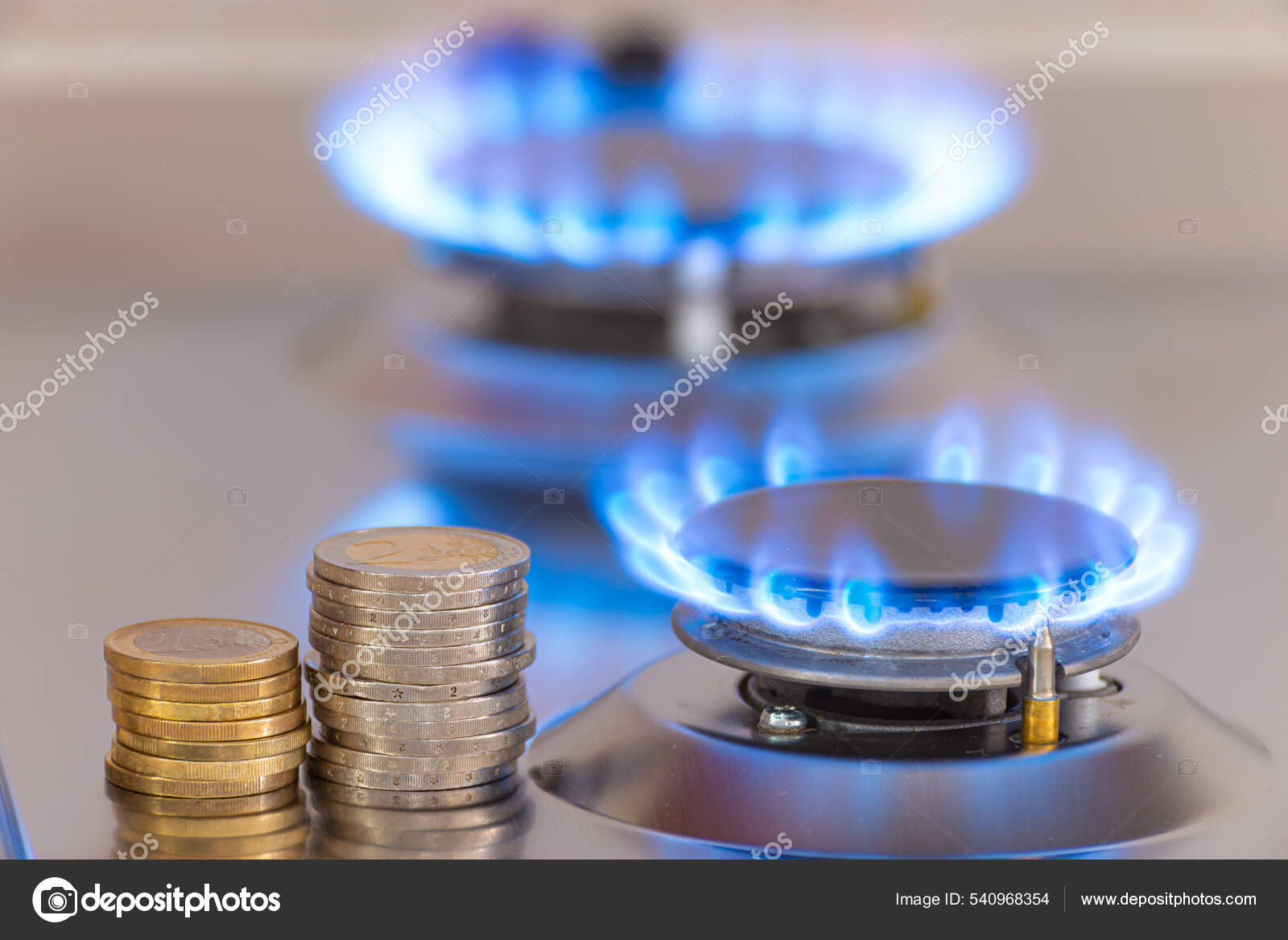 Gas Stove Lit Stacks Coins Increase Gas Costs Tariffs Stock Photo by ...