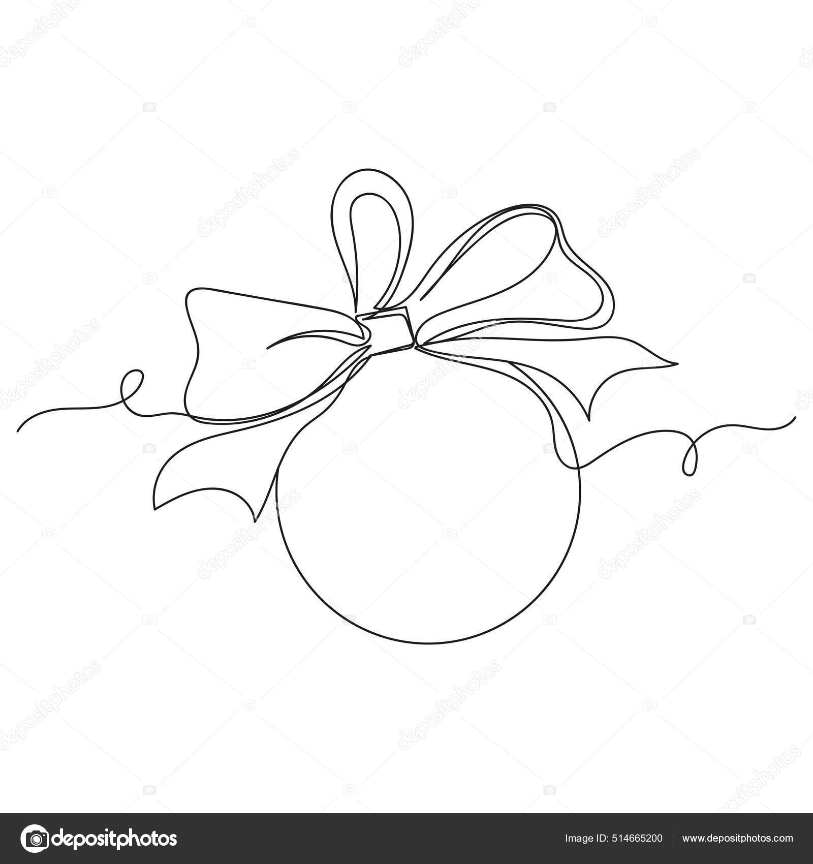 Continuous One Line Drawing Christmas Traditional Ball Bauble Ribbon ...