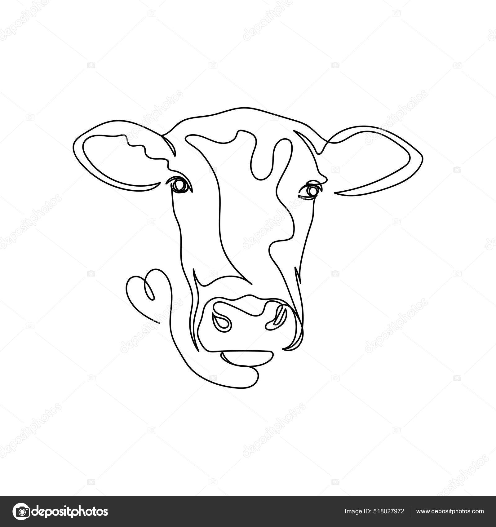 Vektor Kontinu Satu Baris Gambar Kepala Sapi Pertanian Wajah Konsep ...