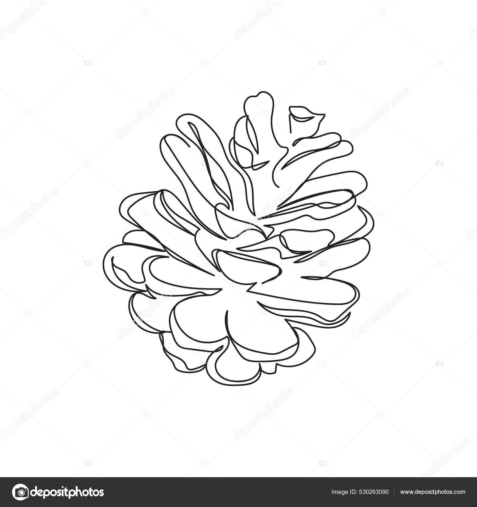 Vector Continuous One Single Line Drawing Icon Pine Cone Silhouette ...