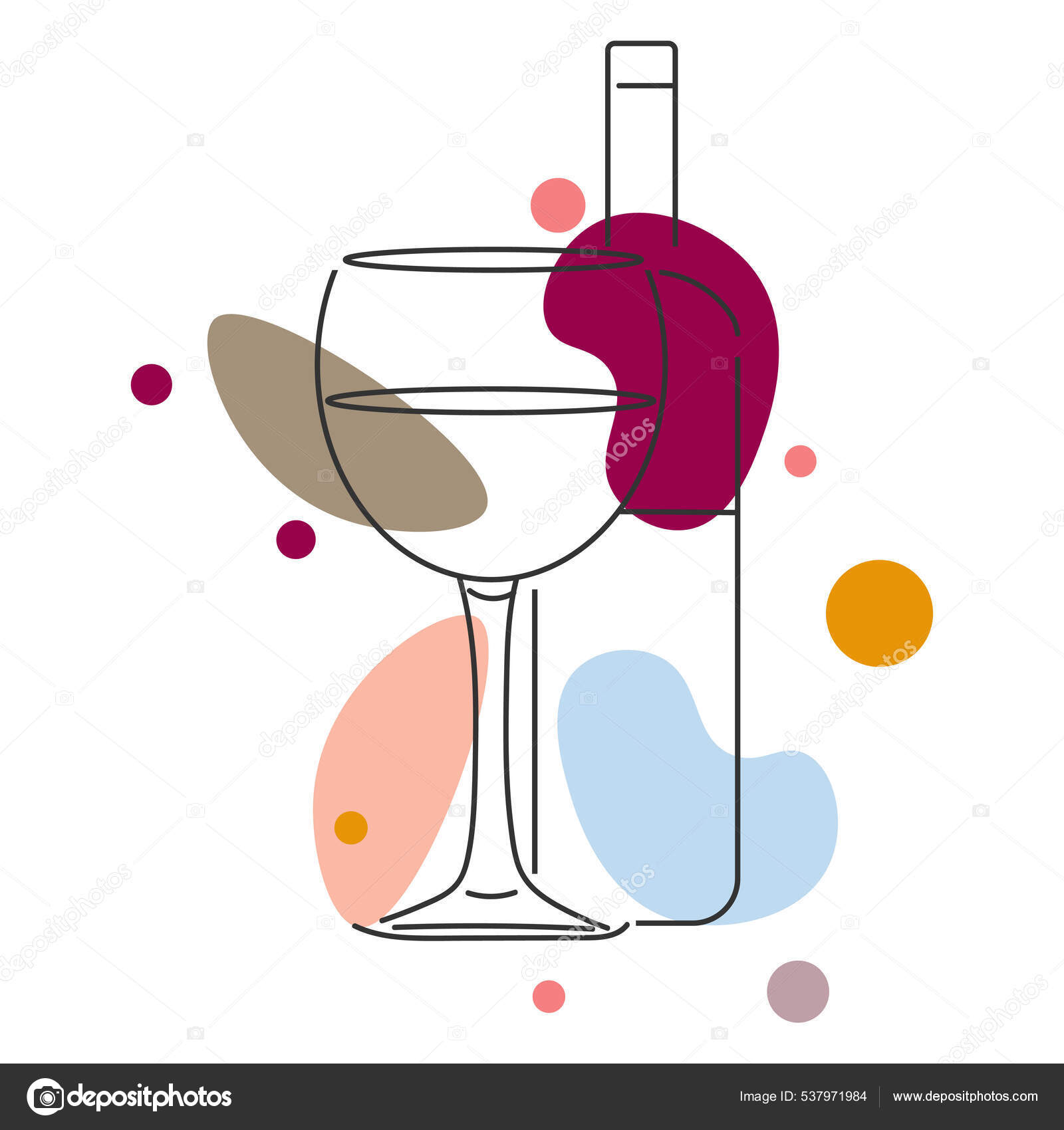 Continuous One Simple Single Line Drawing Wine Bottle Wine Glass Stock ...