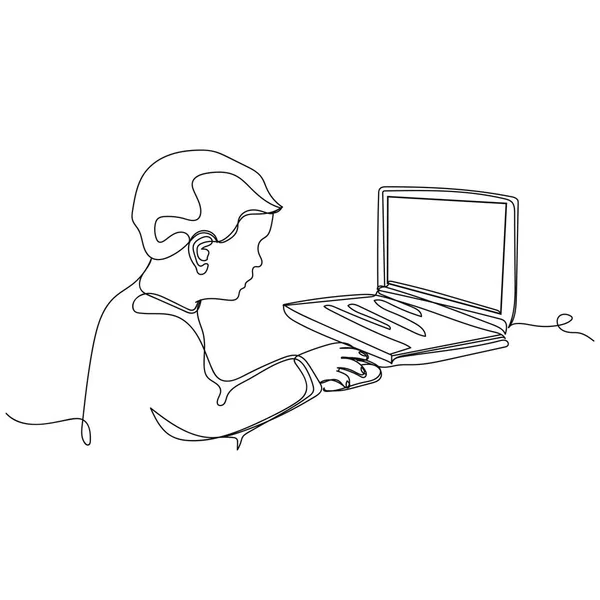 Continuous One Line Drawing Woman Girl Laptop Learning Education ...